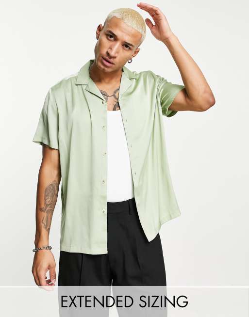 Camisa Verde Salvia De Corte Holgado Con Solapas De Satén De Asos