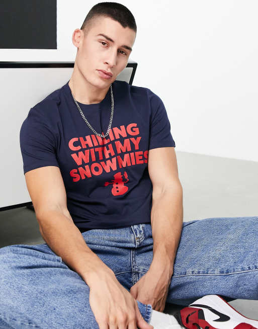 Camiseta azul marino de Navidad con estampado "Chilling with My ...