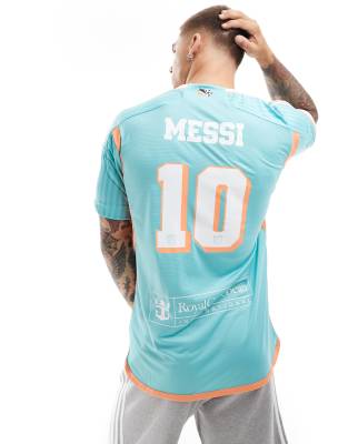 Camiseta azul turquesa de la tercera equipación personalizada de Messi ...