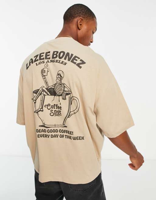 Camiseta Beis Extragrande Con Estampado De Esqueleto En La Espalda De