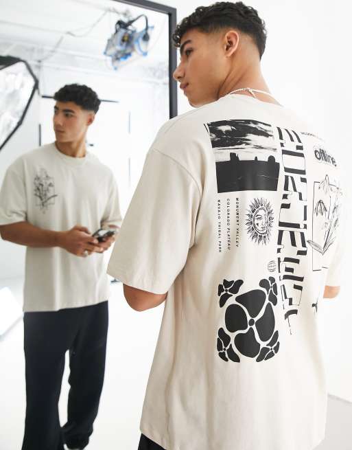 Camiseta Beis Extragrande Con Estampado De Flores En La Espalda De Jack