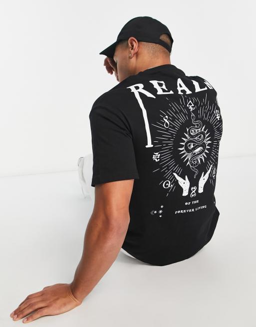 Camiseta Negra Extragrande Con Estampado Realm En La Espalda De