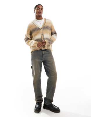 Cárdigan color café con leche degradado de corte cuadrado de punto de ...