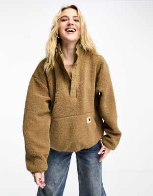 Carhartt WIP - Elliot - Sherpa trui met korte rits in bruin | ASOS