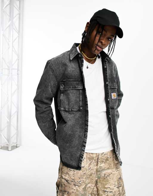 Carhartt WIP monterey acid wash denim overshirt in black | ASOS