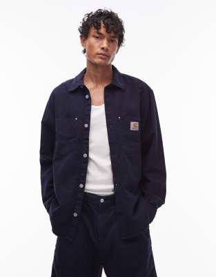 Carhartt WIP walter shirt jacket with pocket detail in navy | ASOS