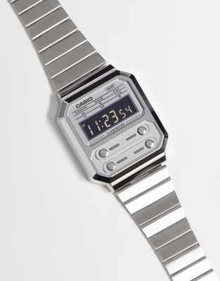 Casio A100 metal band vintage watch in silver | ASOS