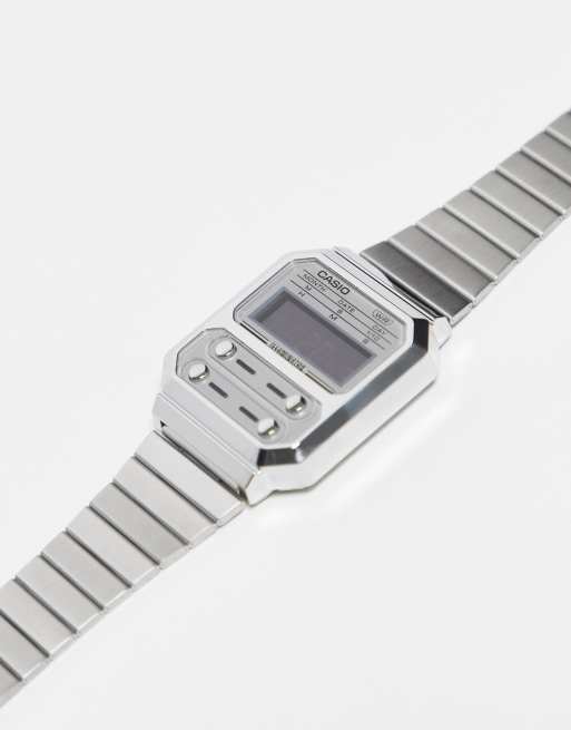 Casio A100 metal band vintage watch in silver | ASOS