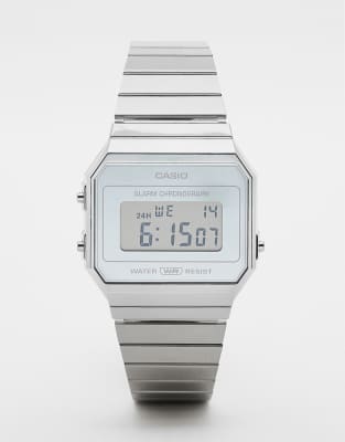 Casio A700 minimal vintage stainless steel watch in silver | ASOS
