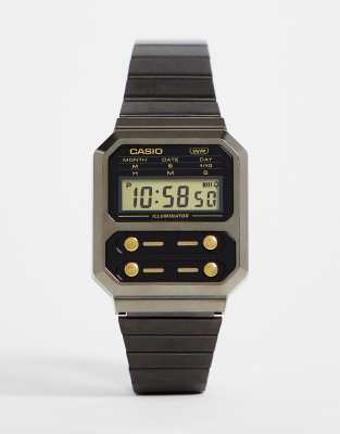 Casio unisex vintage bracelet watch in two tone black | ASOS