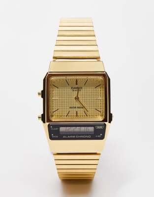 Casio vintage style watch with grid face in gold Exclusive at ASOS | ASOS