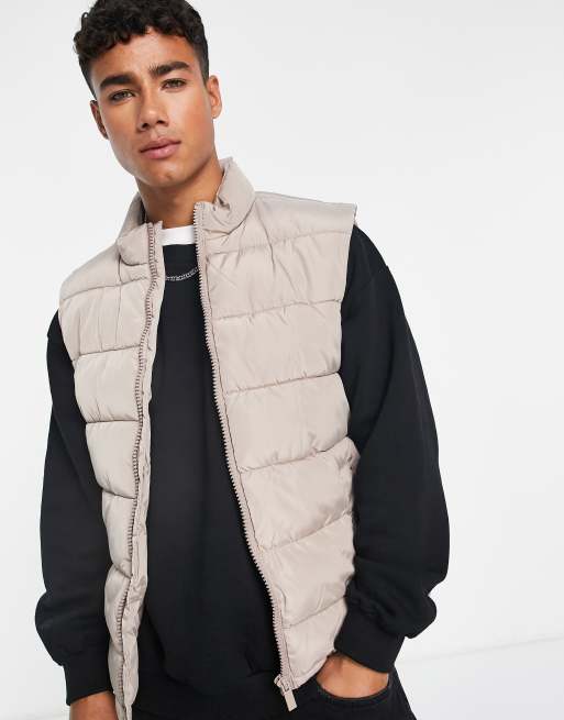 Chaleco De Plumas Color Piedra Con Cuello Alzado De New Look Asos