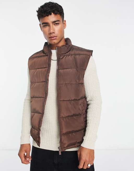 Chaleco De Plumas Marrón Con Cuello Alzado De New Look Asos