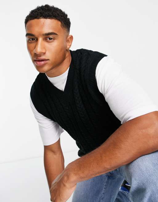 Chaleco Negro Holgado De Punto De Ochos De New Look Asos