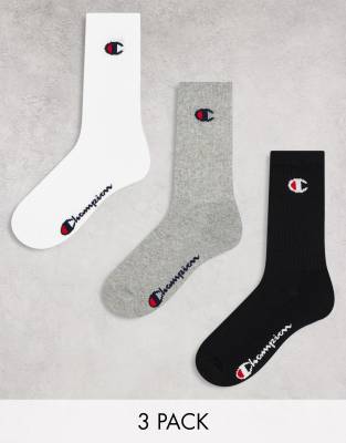 Champion 3 pack crew socks in black white grey | ASOS