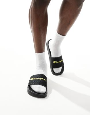 Champion daytona sliders in black yellow | ASOS