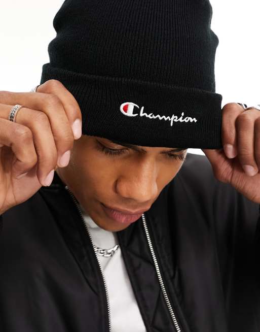 Champion logo beanie in black | ASOS