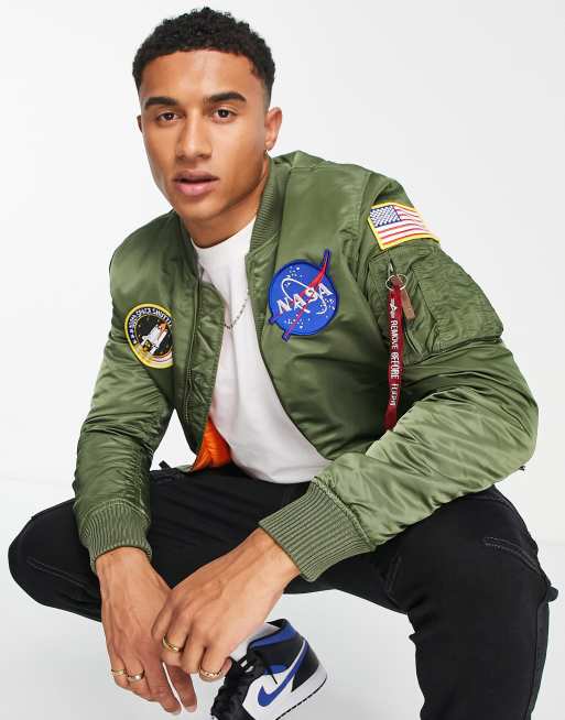 Chaqueta Bomber Verde Salvia Con Insignia Ma 1 Vf Nasa De Alpha