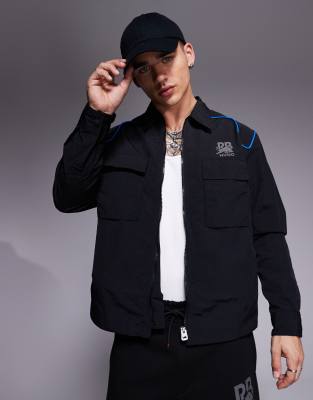Chaqueta de chándal negra extragrande con cremallera y detalle de ...