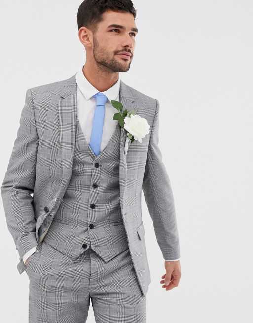 Chaqueta De Traje Entallada De Bodas Con Diseño A Cuadros Grises De