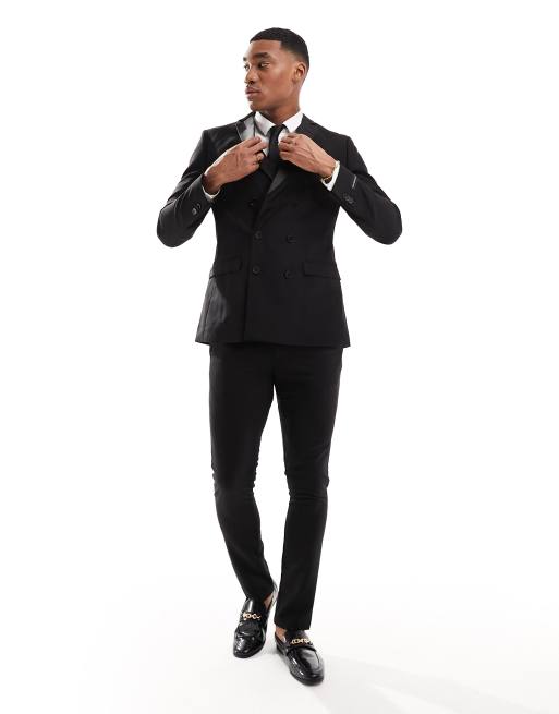 Chaqueta De Traje Formal Negra Con Doble Botonadura De French