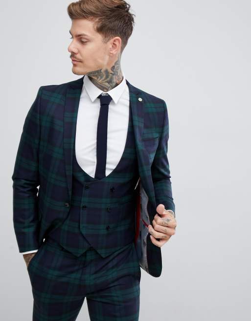 Chaqueta De Traje Súper Ajustada A Cuadros Verdes De Twisted Tailor Asos