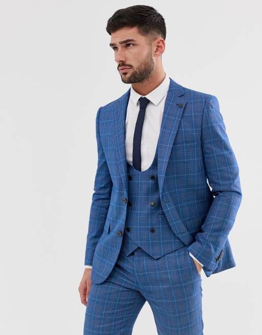 Chaqueta De Traje Y Corte Slim A Cuadros Príncipe De Gales En Azul De