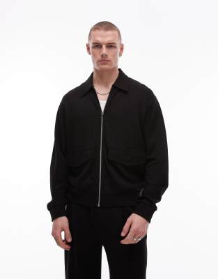 Chaqueta negra estilo camisa extragrande de sarga premium de Topman | ASOS