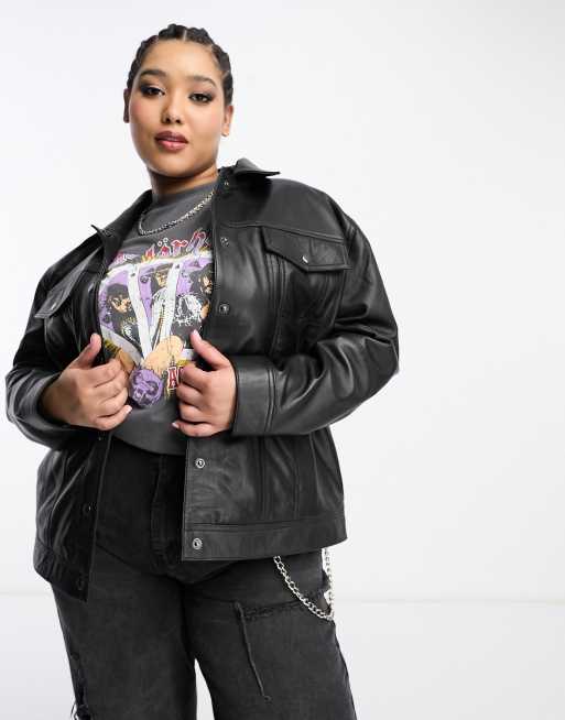 Chaqueta Negra Extragrande De Estilo Camionero De Cuero Auténtico De