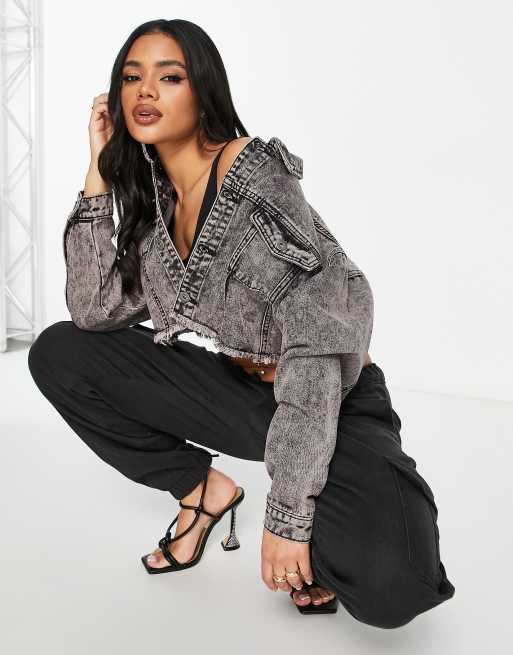Chaqueta Vaquera Corta Morada Estilo Camionero Con Lavado ácido De Fae