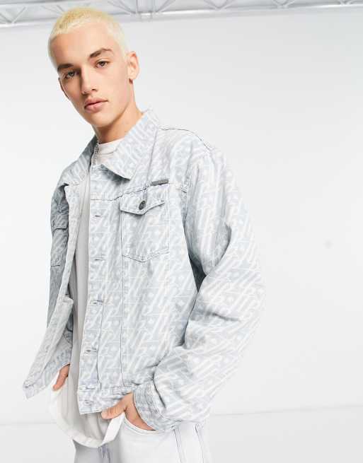 Chaqueta Vaquera Estilo Camionero Extragrande Con Lavado Azul Claro De