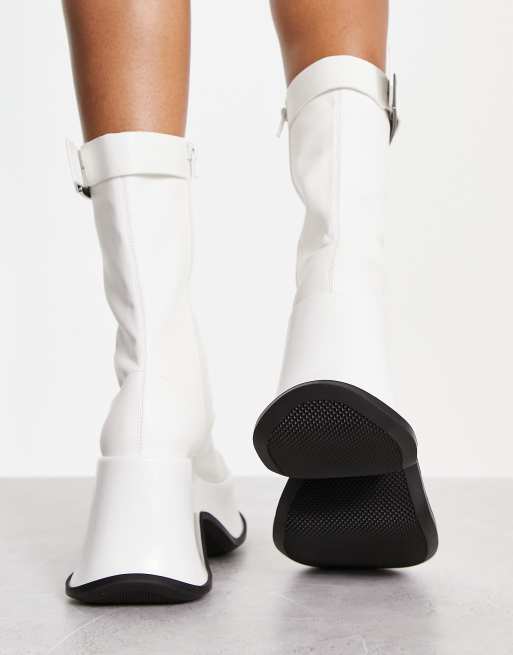 Charles And Keith Platform Buckle Boots In White Asos
