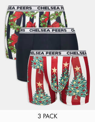 Chelsea Peers 3 pack vintage christmas boxers in red and white | ASOS