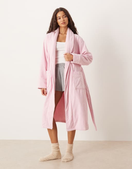 Chelsea Peers terrycloth robe with good morning embroidery in pink | ASOS