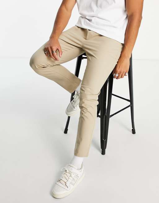 Chinos Color Piedra De Corte Pitillo Con Cintura Elástica De Asos