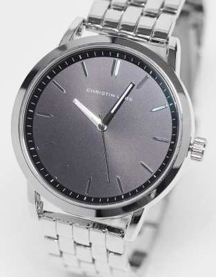 Christin Lars chunky link strap watch in silver and black | ASOS