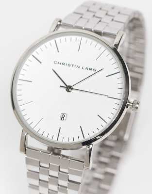 Christin Lars chunky link strap watch in silver | ASOS