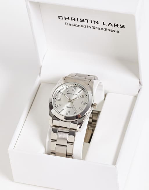 Christin Lars chunky linked bracelet watch in silver | ASOS