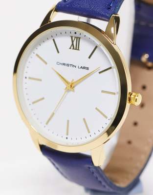 Christin Lars classic watch in blue and gold | ASOS