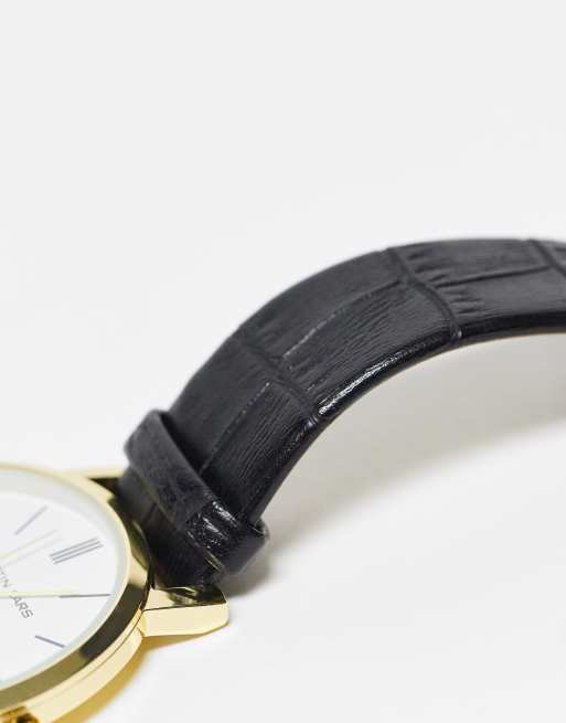 Christin Lars croc effect strap watch in black | ASOS