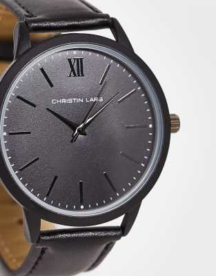 Christin Lars faux leather strap watch in black | ASOS