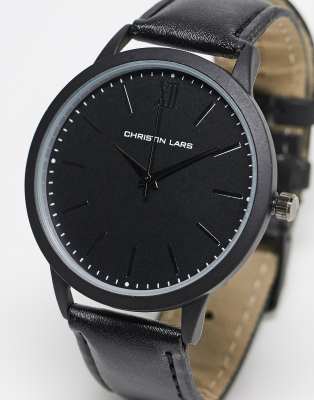 Christin Lars faux leather strap watch in black | ASOS