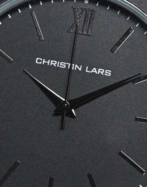 Christin Lars faux leather strap watch in black | ASOS