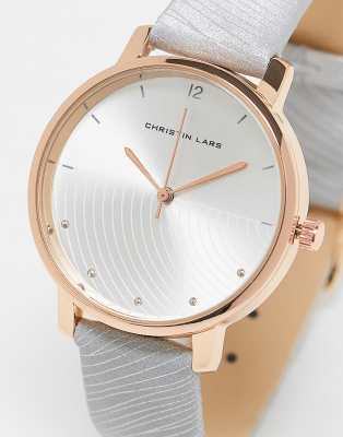 Christin Lars Faux Leather Strap Watch In White And Rose Gold | ModeSens