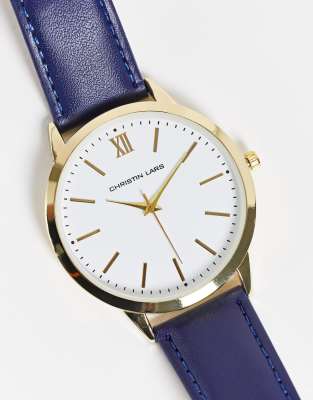 Christin Lars Mens Black Strap Watch And White Dial-gold | ModeSens