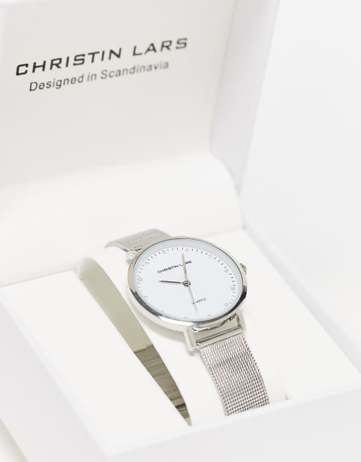 Christin Lars mesh bracelet watch in silver | ASOS
