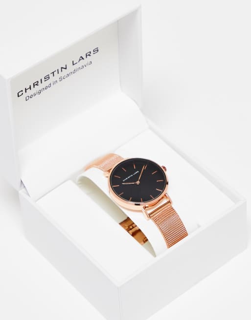 Christin Lars mesh strap watch in rose gold | ASOS