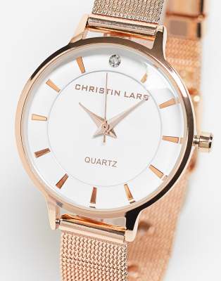 Christin Lars minimal face watch in rose gold and white | ASOS