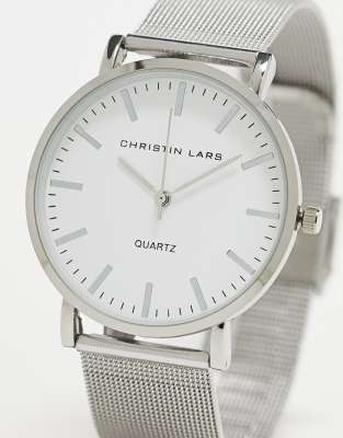 Christin Lars Minimal Mesh Strap Watch In Silver | ModeSens