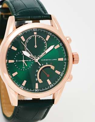 Christin Lars multi dial watch in dark green | ASOS